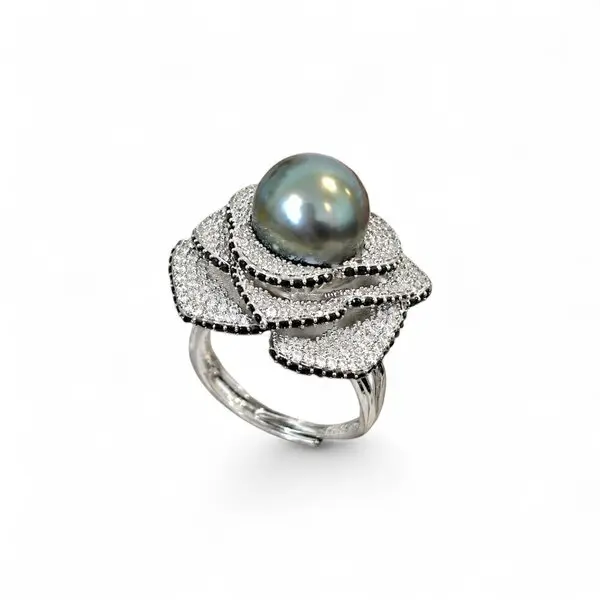 NINEMOO Nacre Noire Petal Pearl Ring - Grey