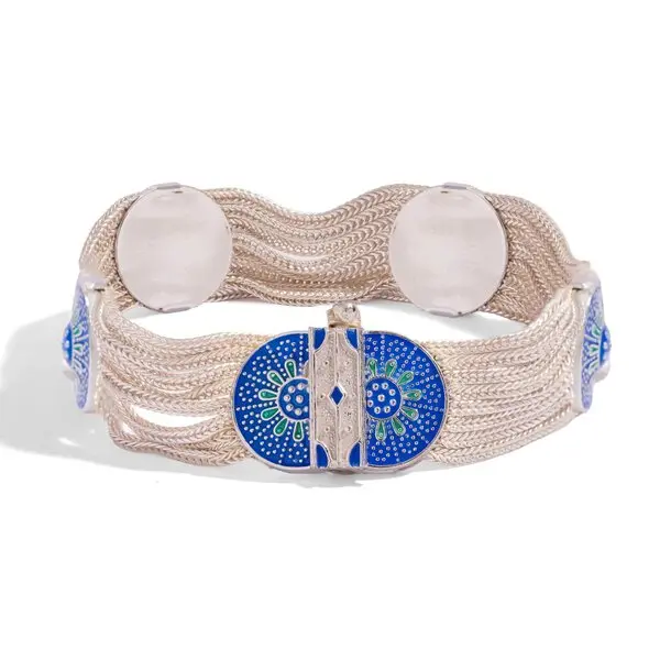 EBRU JEWELRY Vintage Style Cobalt Bloom Enamel Woven Silver Bracelet Silver - Silver/blue