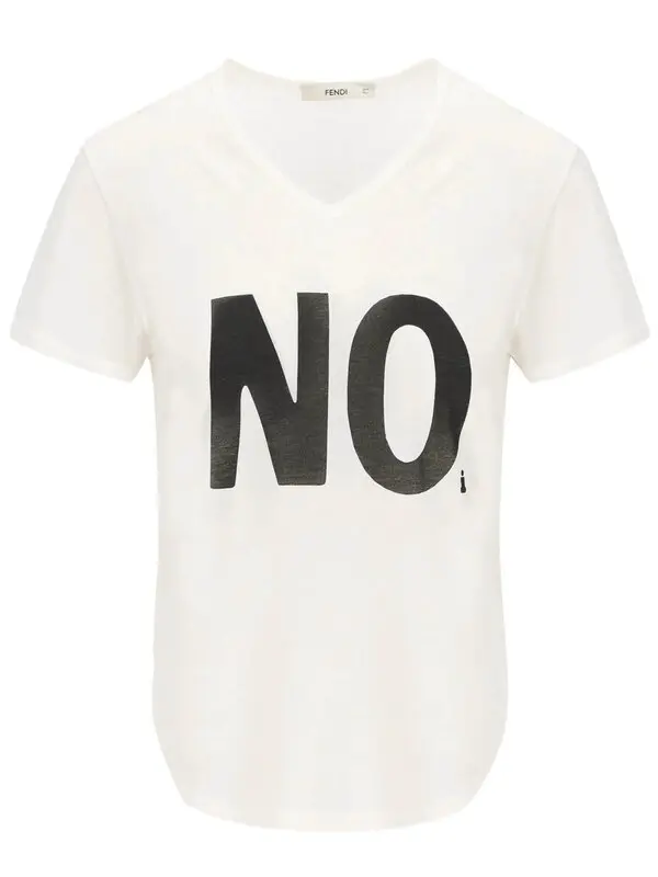 Fendi T-shirt In Jersey Avorio Con Stampa Noi - White