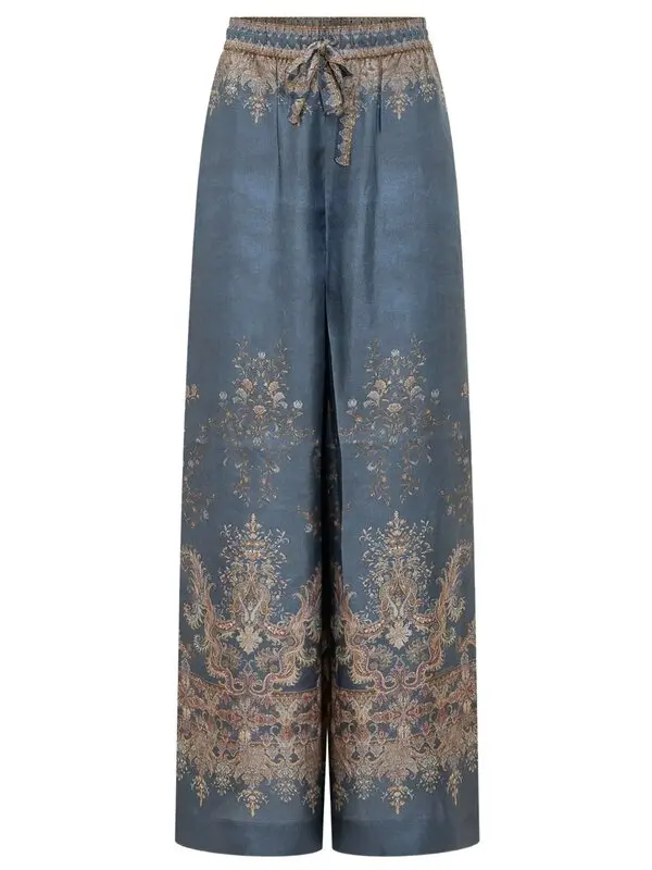 Zimmermann Pantaloni Valiant In Seta Paisley - Blue