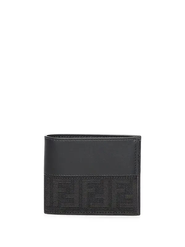 Fendi Portafoglio Bifold Ff Jacquard E Pelle - Black
