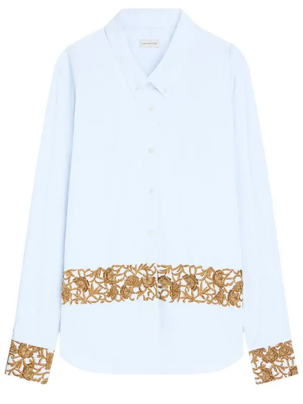 Dries Van Noten Camicia In Popeline Di Cotone Ricamato