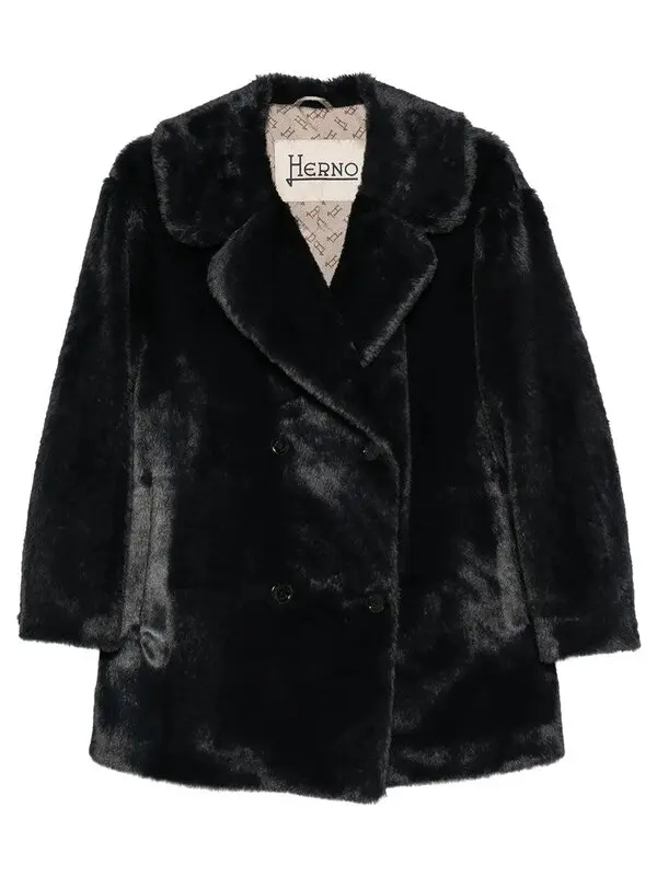 Herno Peacoat In Tocco Pelliccia Effetto Castoro