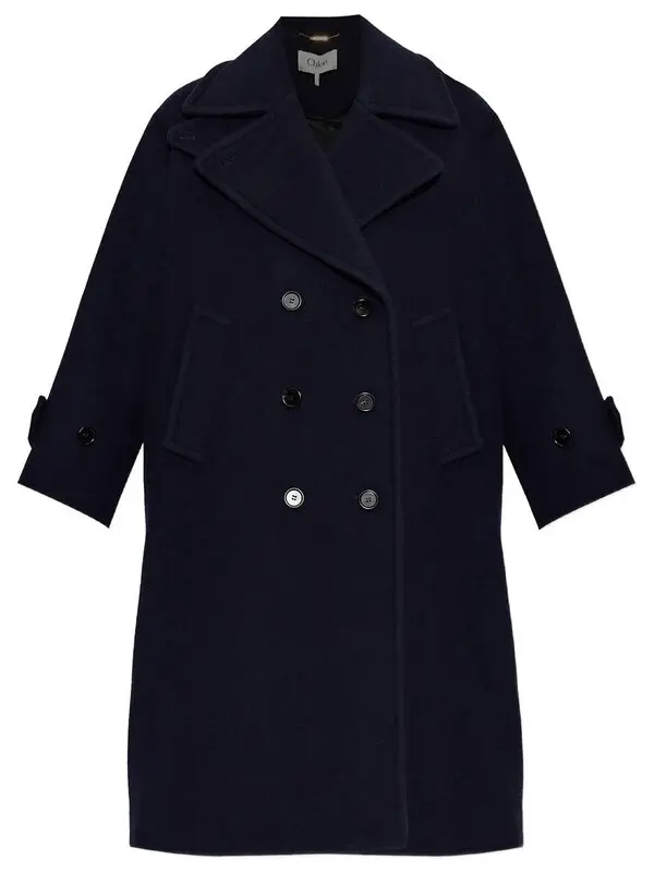 Chloé Cappotto Lungo Doppiopetto Oversize In Lana - Blue