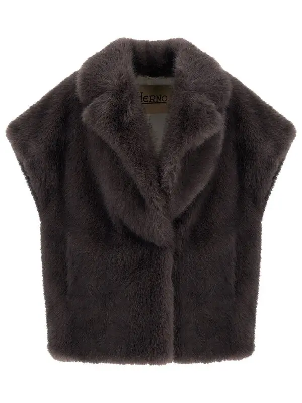 Herno Smanicato Tocco Pelliccia A Pelo Lungo - Gray