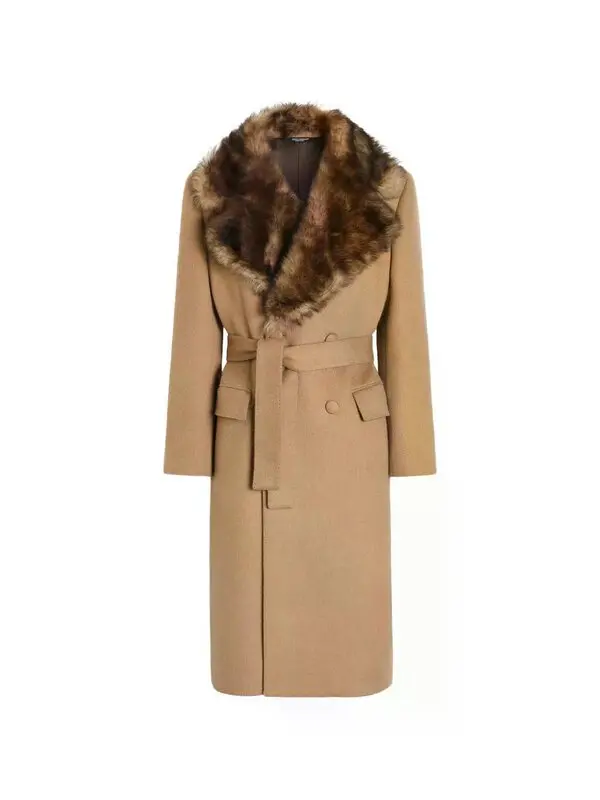 Dolce & Gabbana Double-breasted Coat In Double Camel - Neutrals