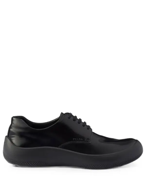 Prada Scarpe Stringate In Pelle Spazzolata - Black