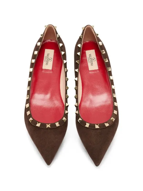 Valentino Garavani Ballerine Rockstud In Camoscio - Brown