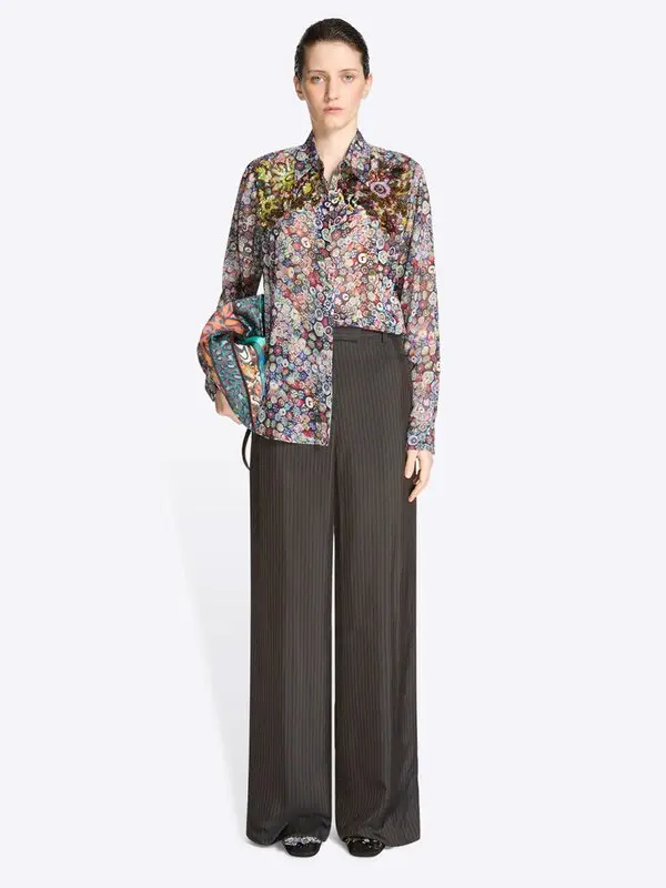 Dries Van Noten Camicia Aderente In Viscosa Ricamata