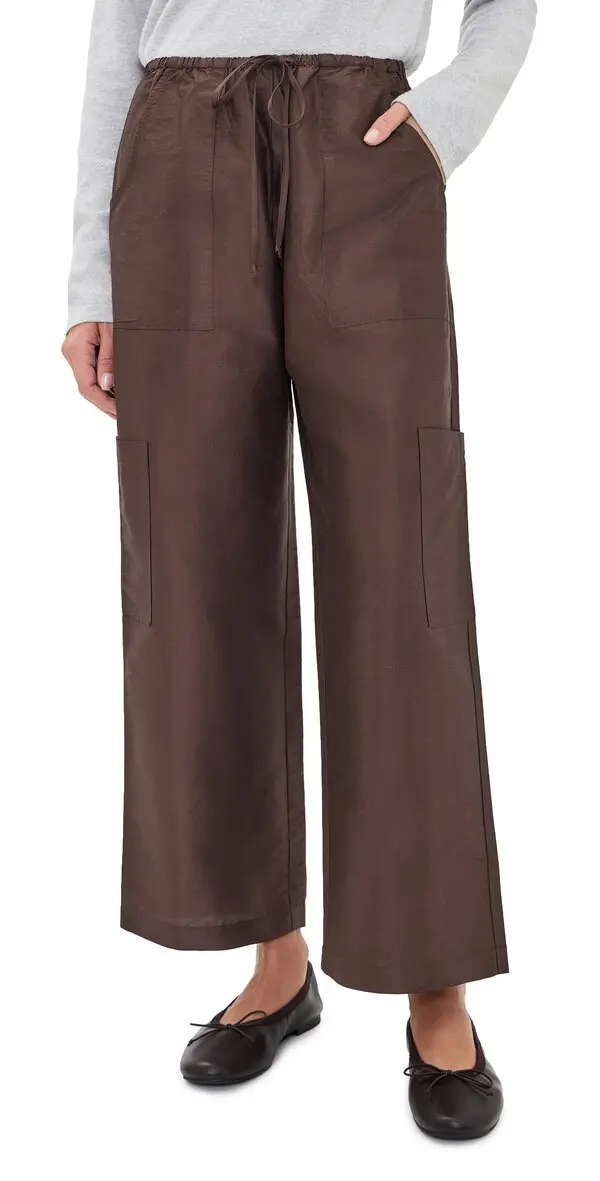 Donni. The Silk Taffeta Drawstring Cargo Pants - Espresso