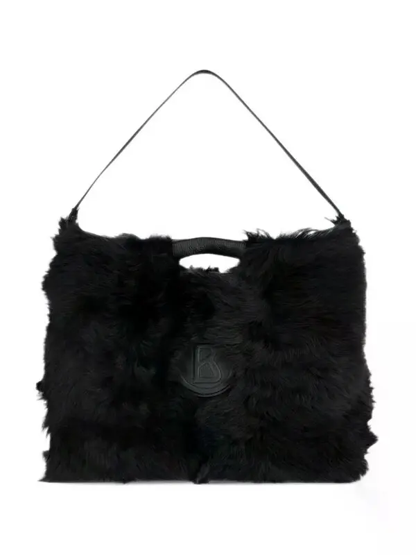 Bogner Shearling Logo-patch Shoulder Bag - Black