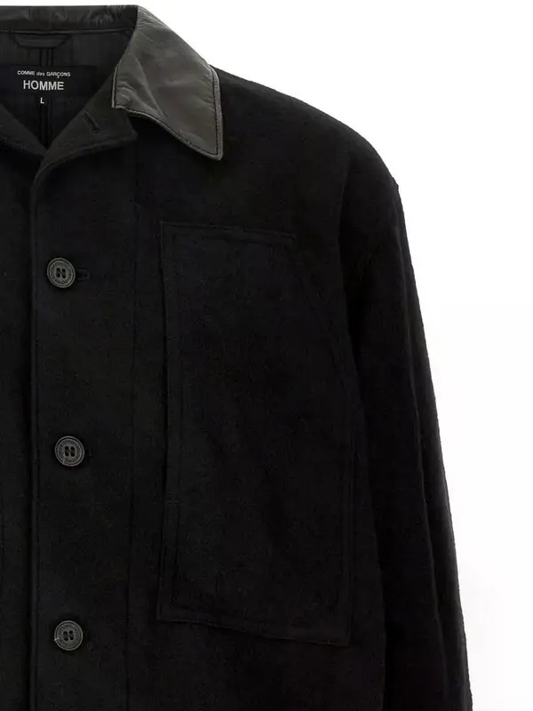 Comme Des Garçons Leather-collar Wool Jacket