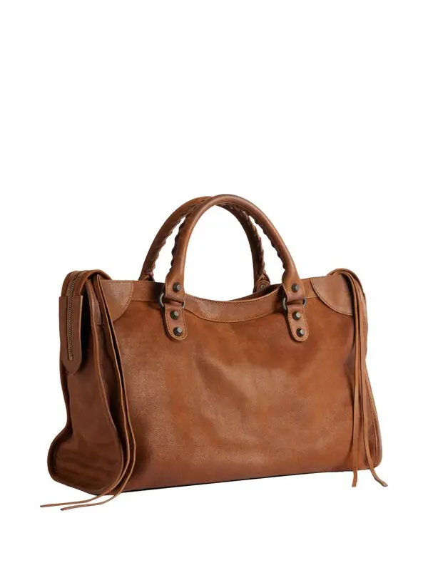Balenciaga Borsa Le City Media In Pelle Vintage - Brown