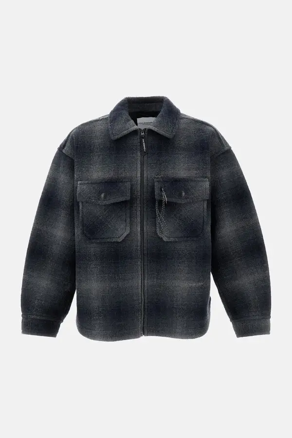 AND WANDER Giacca Con Zip In Lana A Quadri - Grey