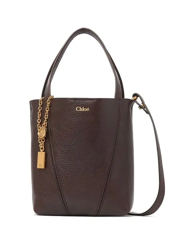 Chloé Small Spin Tote Bag In Grained Leather - Brown