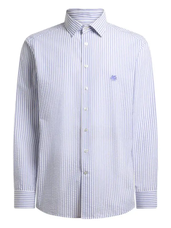 Etro Striped Cotton Seersucker Shirt - Blue