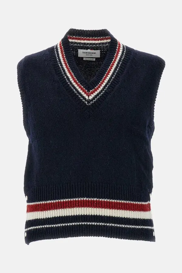 Thom Browne Gilet Scollo A V In Maglia Intarsiata Hector - Blue