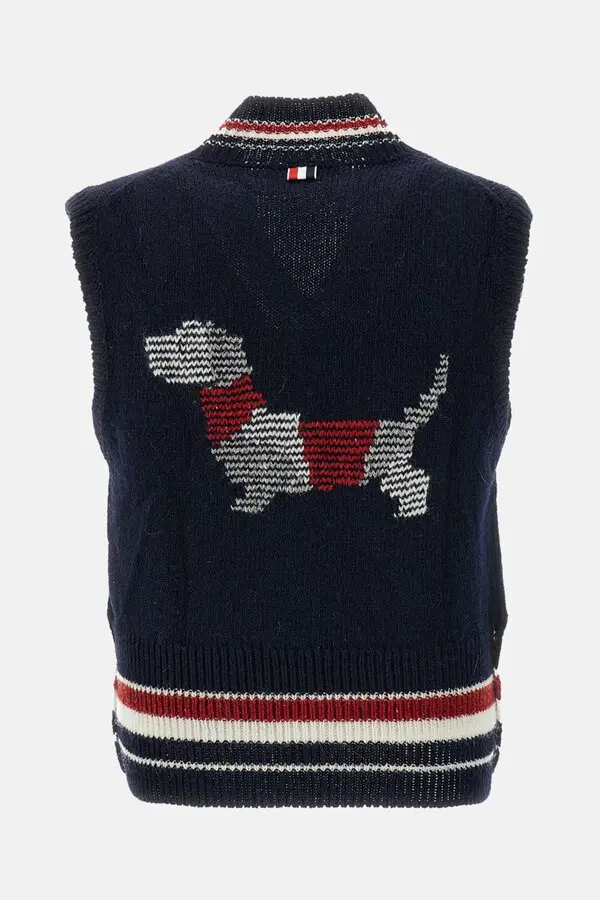 Thom Browne Gilet Scollo A V In Maglia Intarsiata Hector - Blue