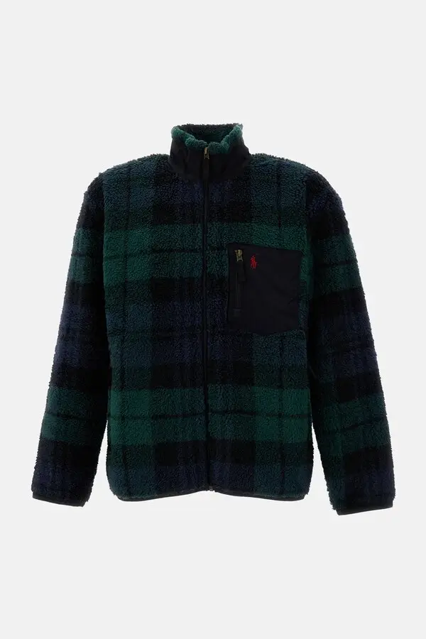 Polo Ralph Lauren Felpa Con Zip In Pile A Quadri - Nero