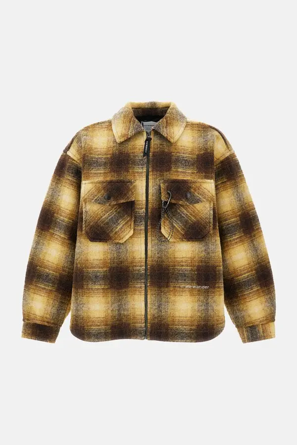 AND WANDER Giacca Con Zip In Lana A Quadri - Beige