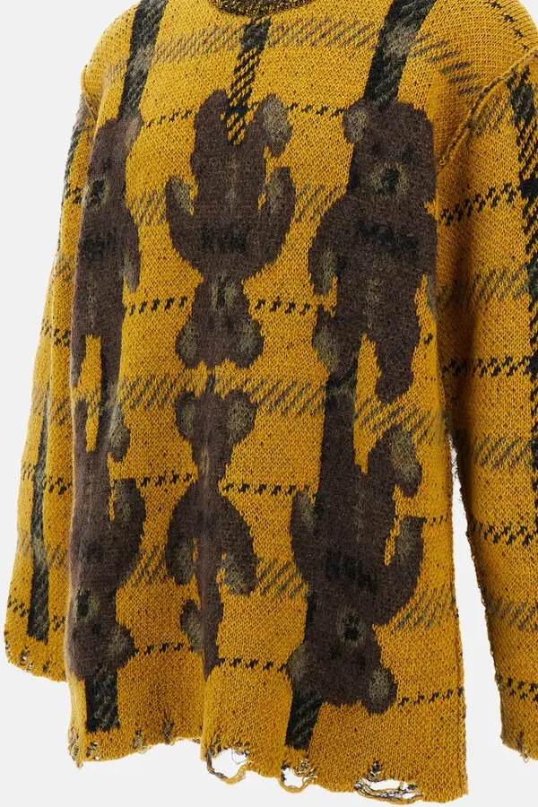 Junya Watanabe Maglione In Maglia Jacquard Teddy - Yellow