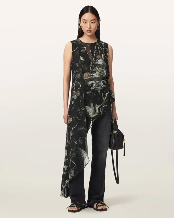 ALLSAINTS Enola Asymmetric Printed Wrap Top