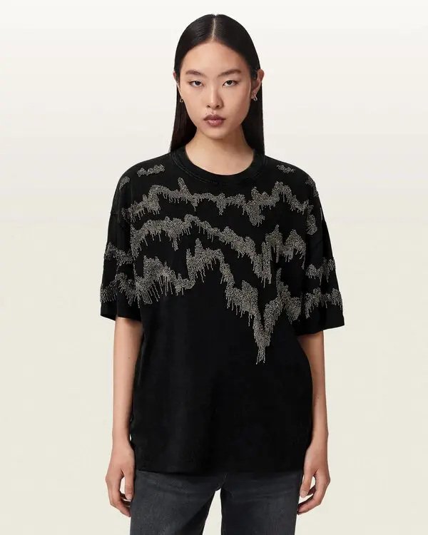 ALLSAINTS Maia Etta Oversized Embellished T-shirt - Black