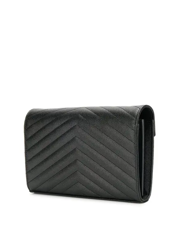 Saint Laurent Classic Cassandre Chain Wallet In Grain De Poudre Leather - Black