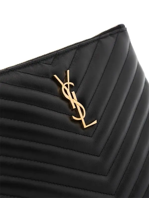 Saint Laurent Leather Matelassé Cassandre Pouch - Black