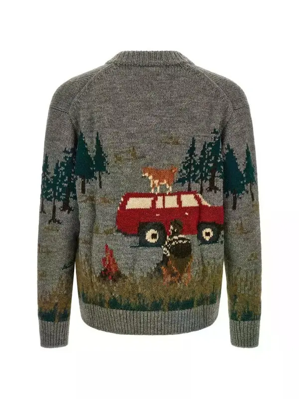 Junya Watanabe Intarsia-knit Landscape-pattern Cardigan