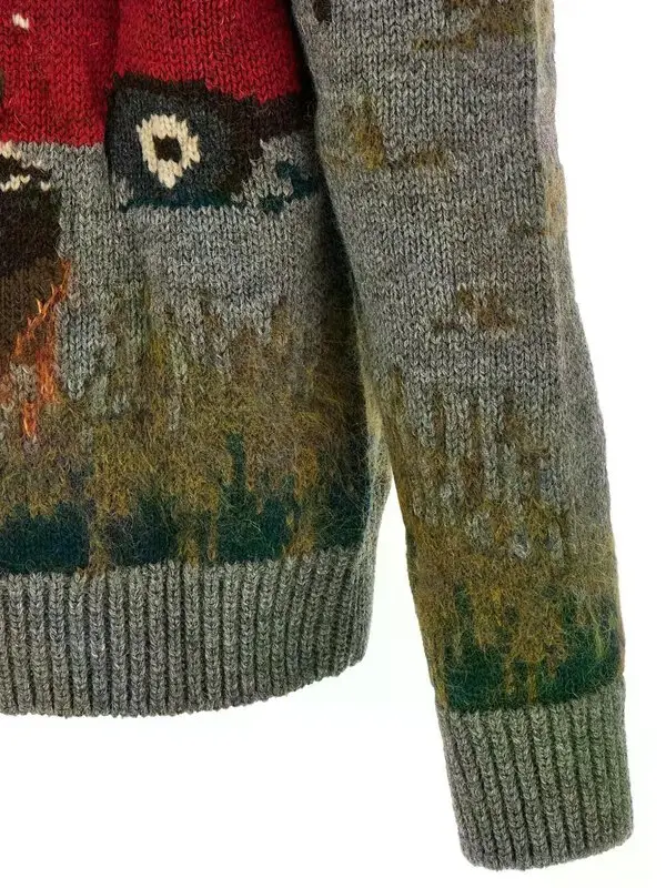 Junya Watanabe Intarsia-knit Landscape-pattern Cardigan