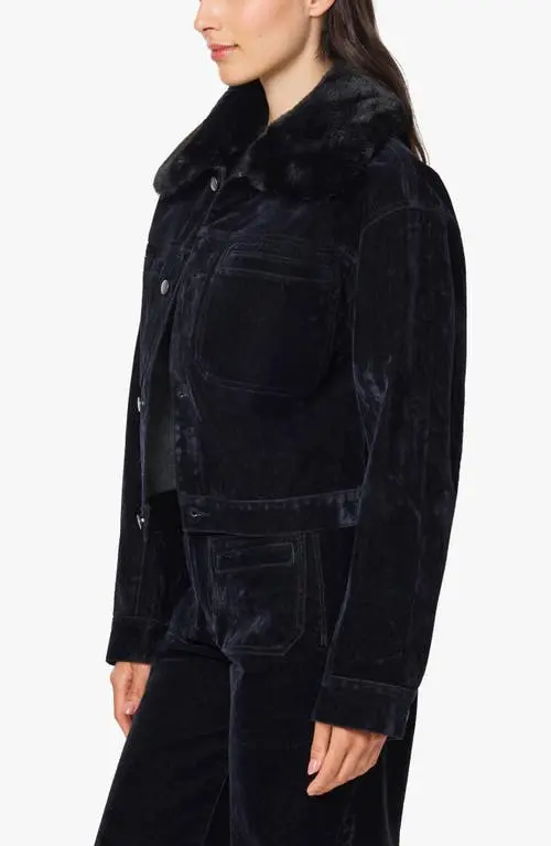 Habitual Faux Fur Collar Cropped Jacket