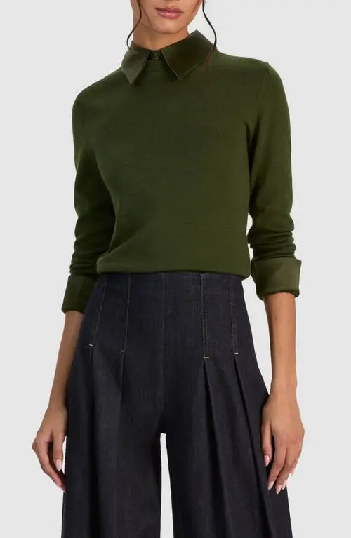 Alice + Olivia Porla Collared Sweater - Dark Fern