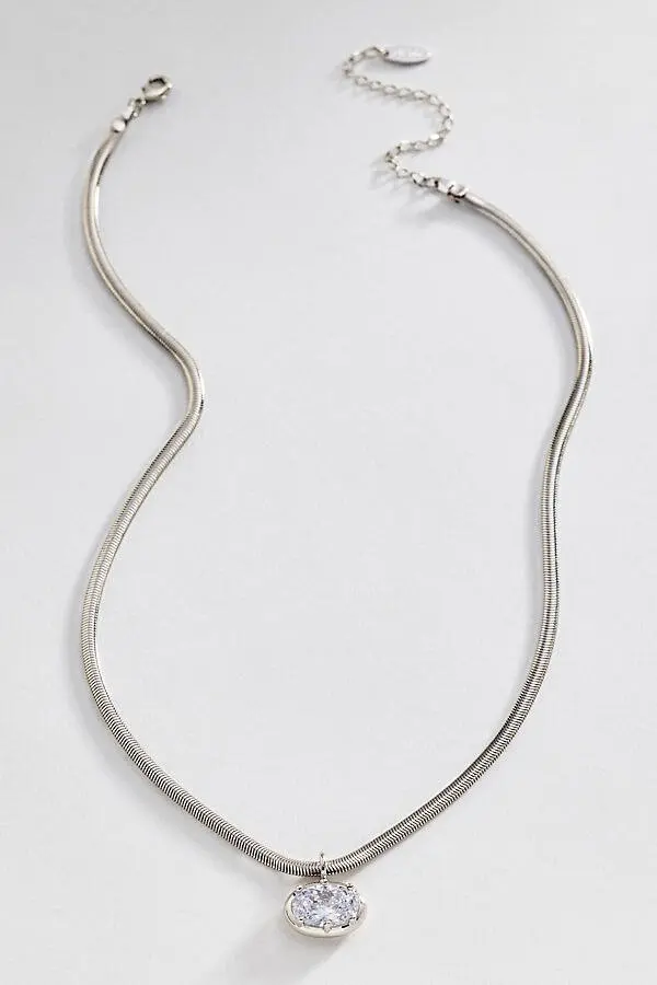 Anthropologie Crystal Pendant Necklace - Silver