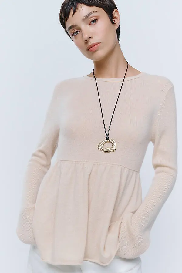 Maeve 100% Cashmere Peplum Sweater - Ivory