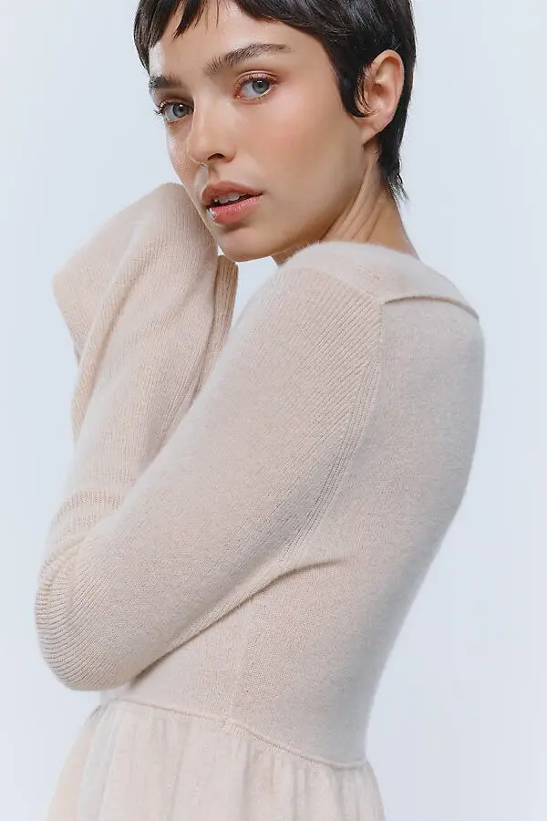 Maeve 100% Cashmere Peplum Sweater - Ivory