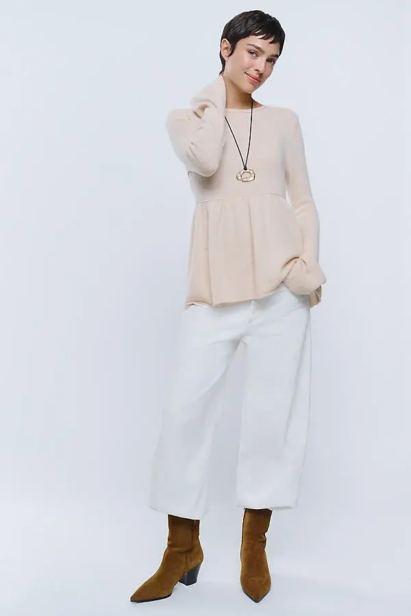 Maeve 100% Cashmere Peplum Sweater - Ivory