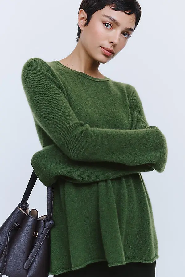 Maeve 100% Cashmere Peplum Sweater - Pine