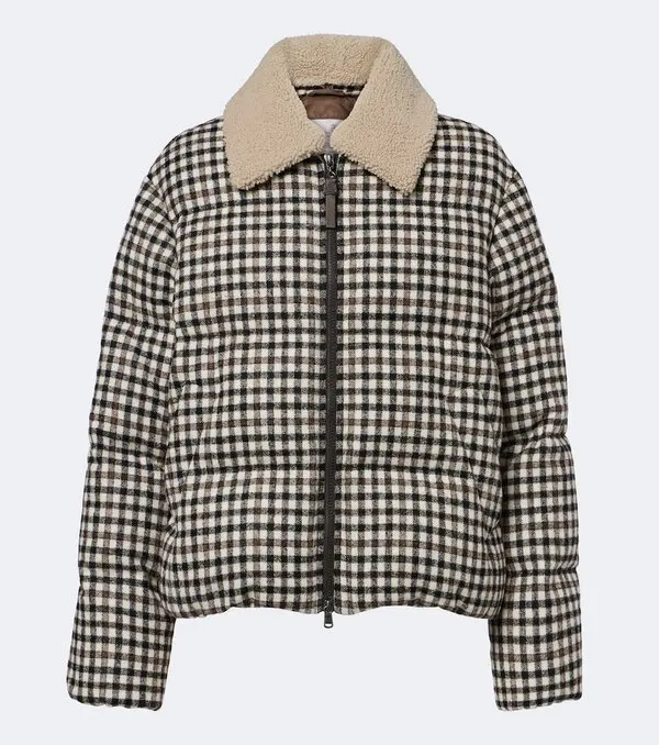 Brunello Cucinelli Checked Alpaca And Wool-blend Down Jacket - Brown