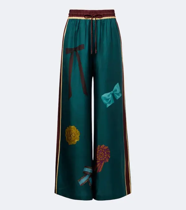 ALEMAIS Alémais Rosette Printed Silk Twill Palazzo Pants - Multicoloured