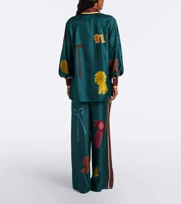 ALEMAIS Alémais Rosette Printed Silk Twill Palazzo Pants