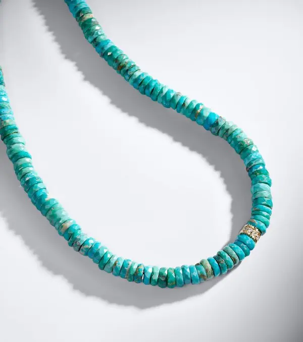 SYDNEY EVAN 14kt Gold Beaded Necklace With Turquoise And Diamonds