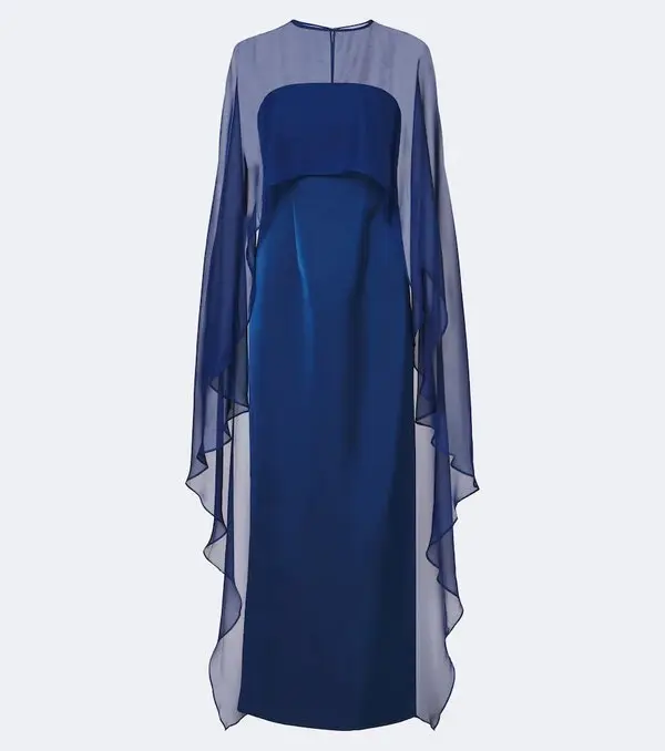 Simkhai Fiora Caped Organza-trimmed Gown - Blue