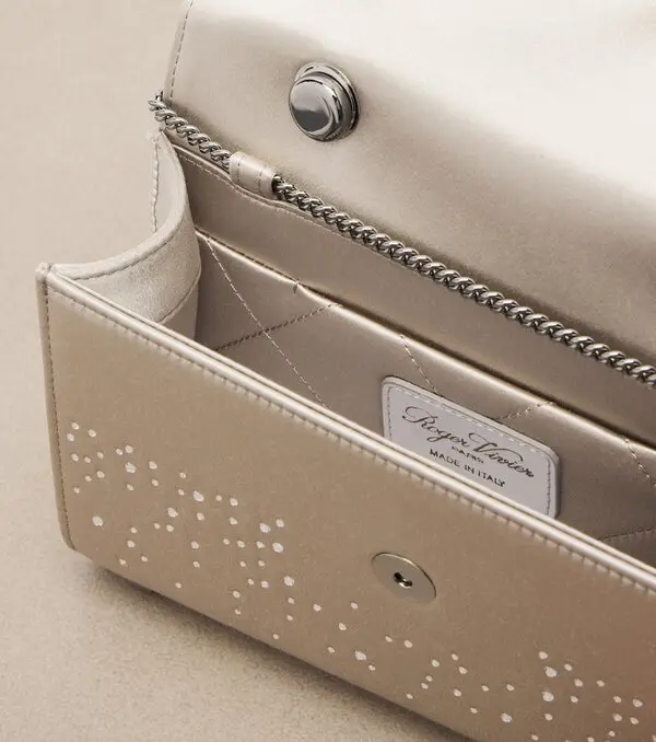 ROGER VIVIER Envelope Embellished Satin Top-handle Bag - Grey