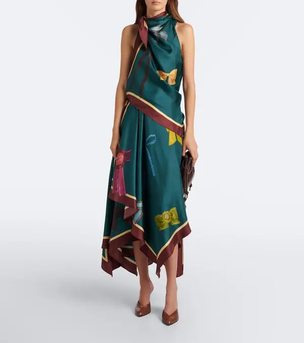 ALEMAIS Alémais Rosette Printed Silk Twill Midi Dress