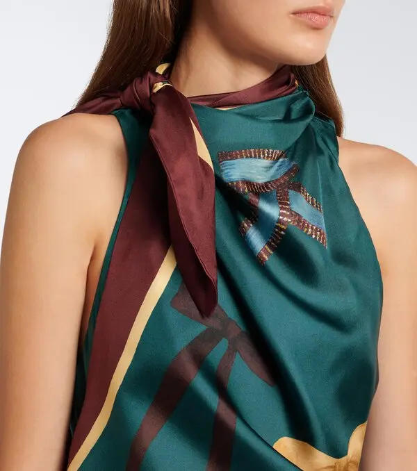 ALEMAIS Alémais Rosette Printed Silk Twill Midi Dress
