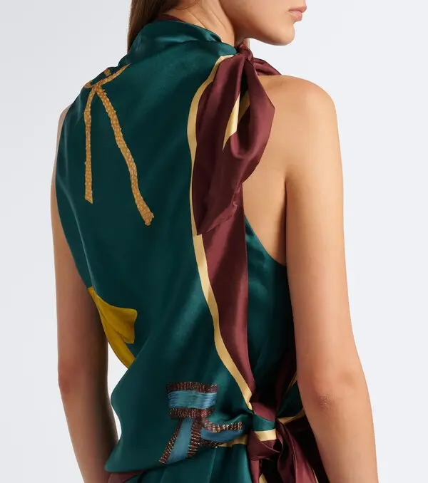 ALEMAIS Alémais Rosette Printed Silk Twill Midi Dress