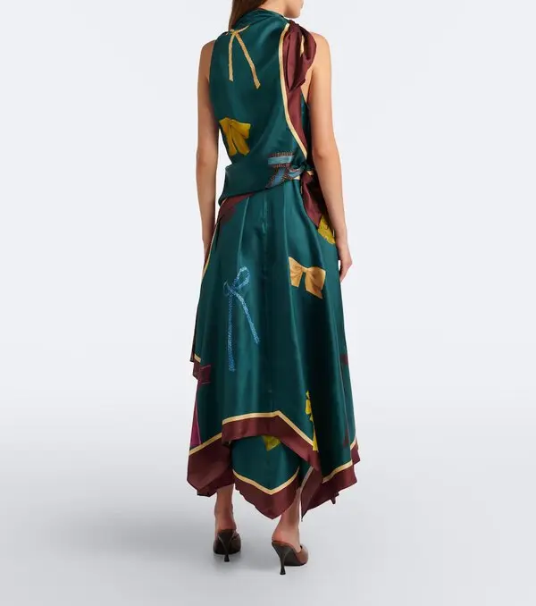 ALEMAIS Alémais Rosette Printed Silk Twill Midi Dress