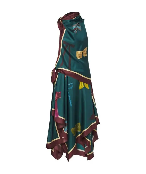 ALEMAIS Alémais Rosette Printed Silk Twill Midi Dress - Multicoloured