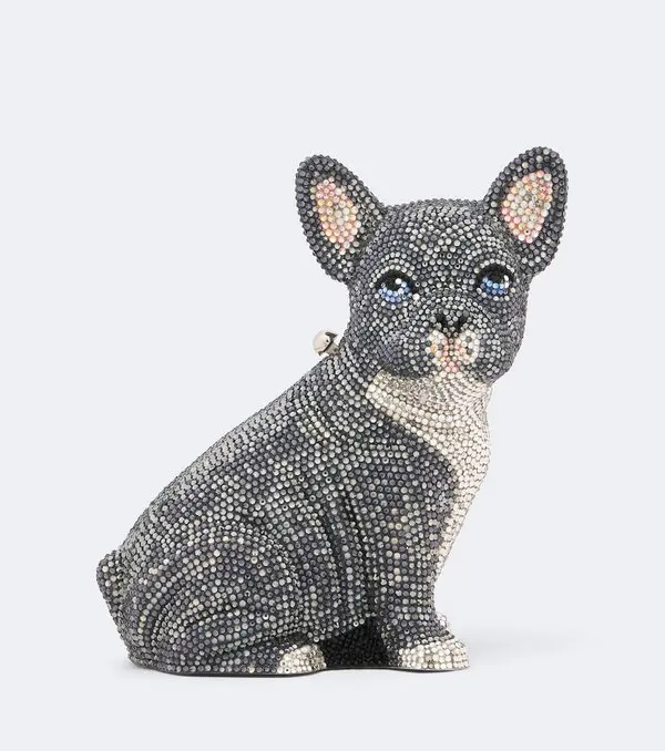Judith Leiber French Bulldog Louie Embellished Clutch - Silver